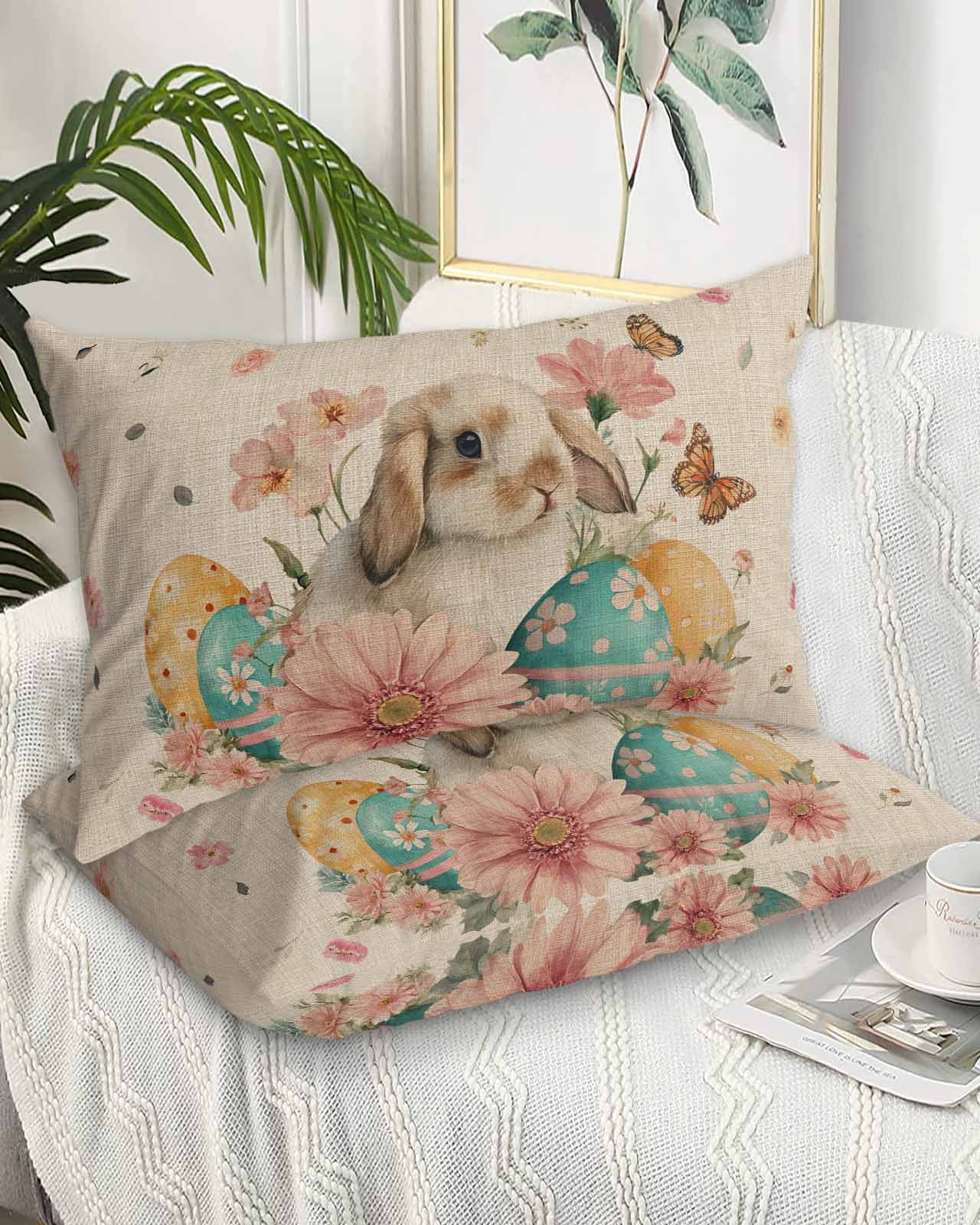 Easter Bunny Pillow Cases Standard Size Set of 2 - Microfiber Bed Throw ...