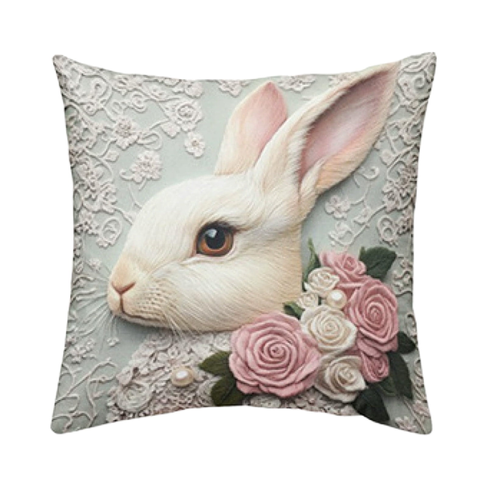 Easter Bunny Pillow Cover, Cute Spring Flower Rabbit Pattern Prints ...