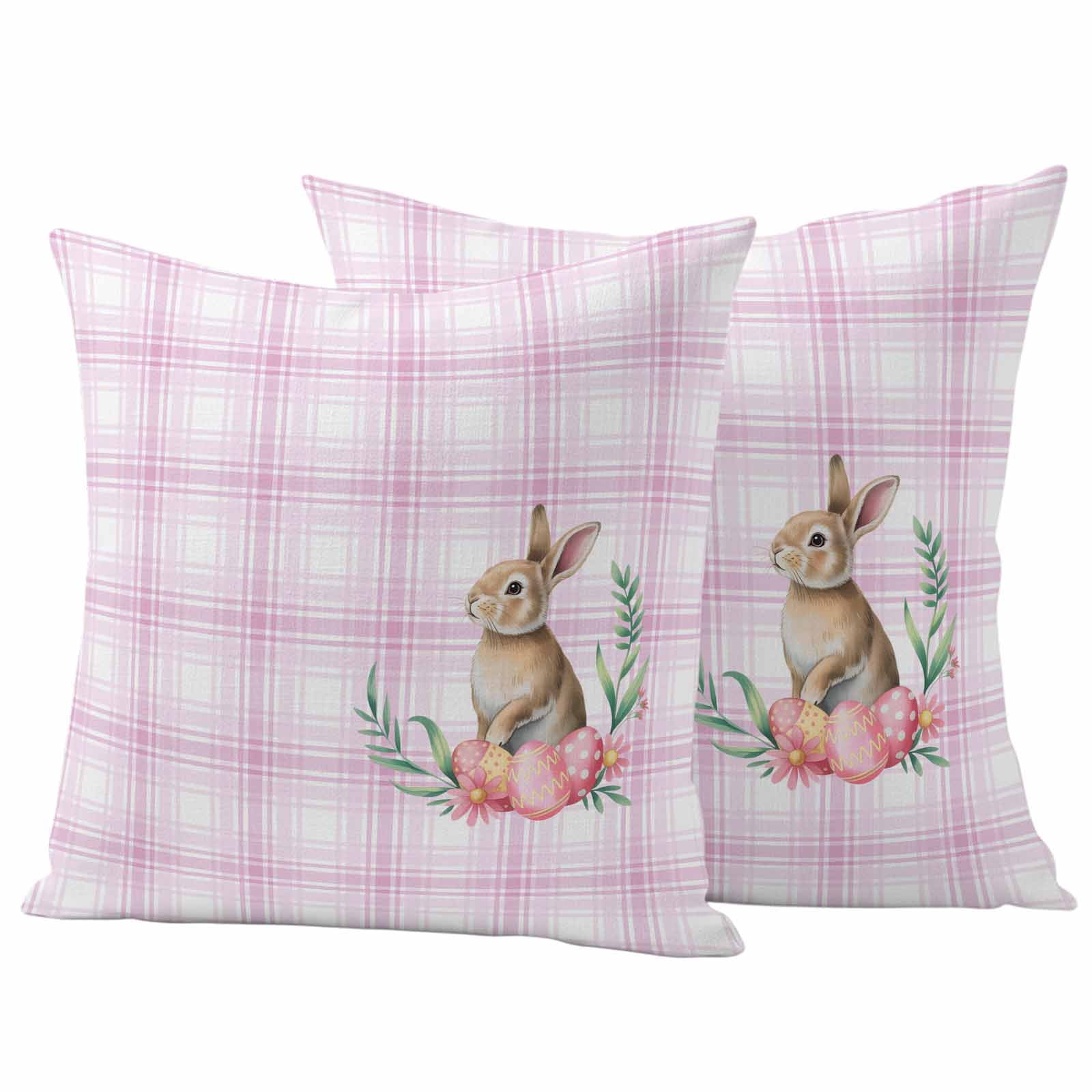 Easter Bunny Pillow Covers 2 Pack Spring Pink Easter Eggs Floral Green ...