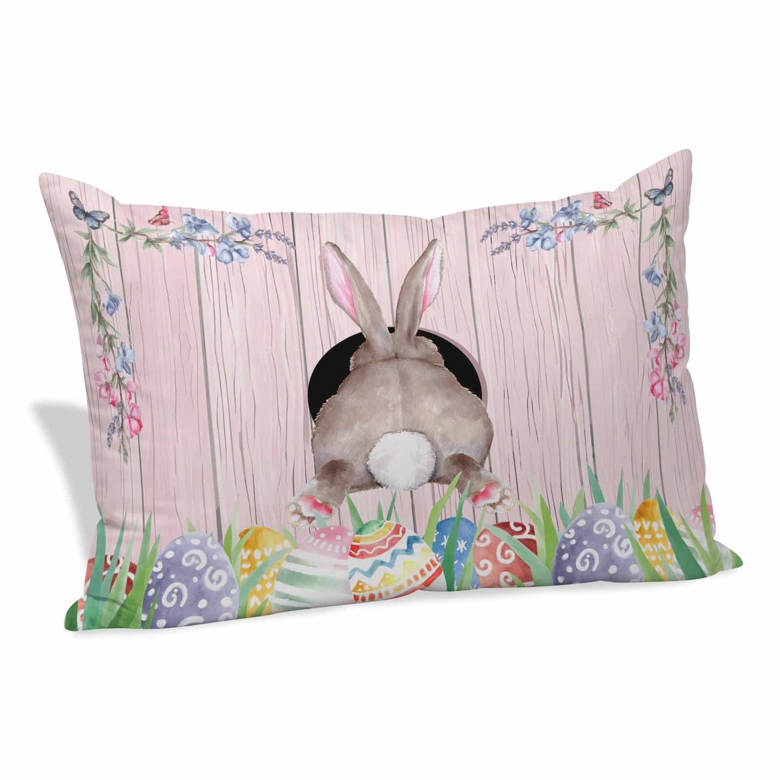 Easter Bunny Pillow Covers, Linen Long Throw Pillow Case, Eggs Cute ...