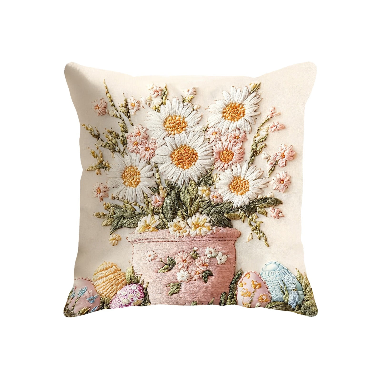 Easter Bunny Pillowcase, 18" Imitation Embroidery Spring Scene Print ...