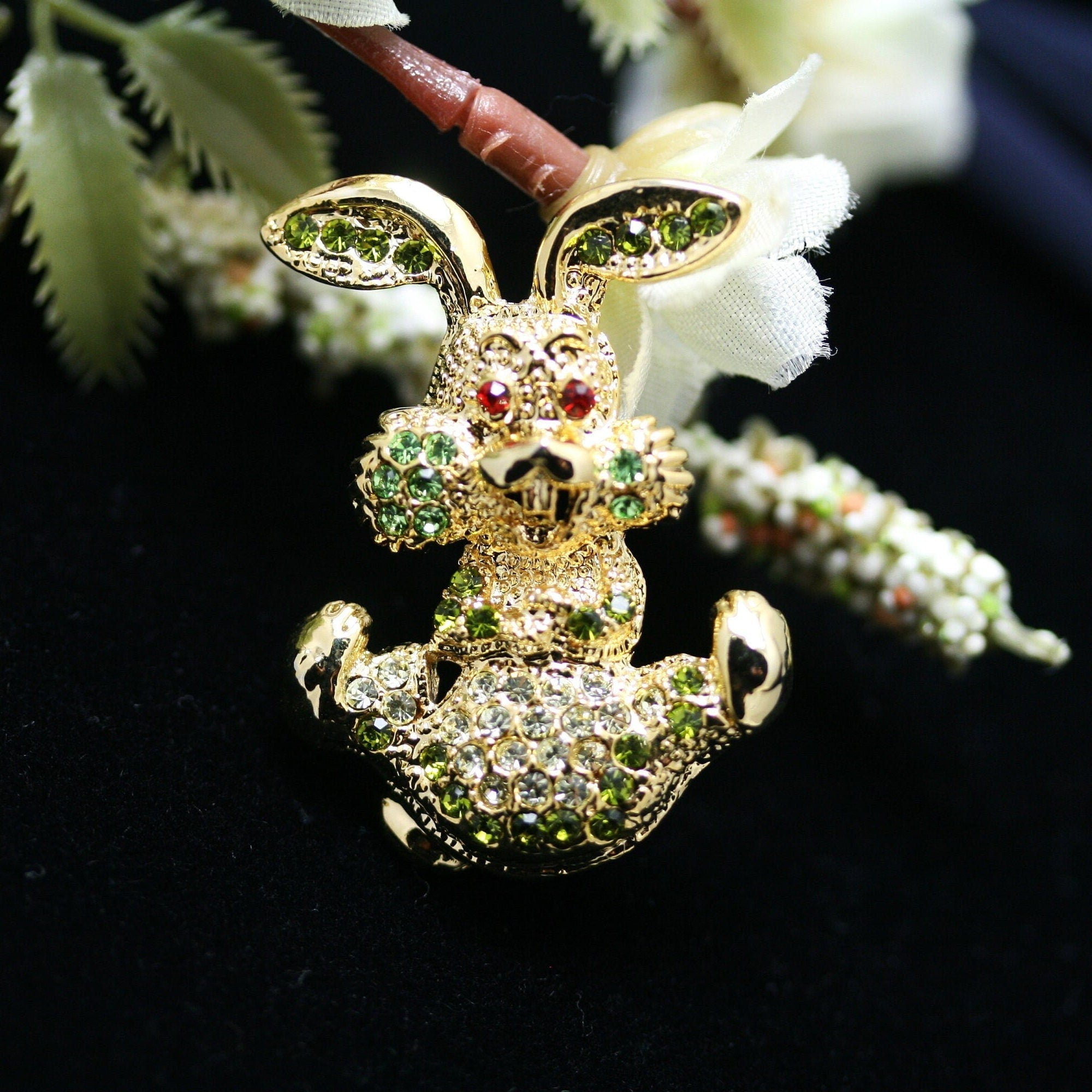 Easter Bunny Pin, Vintage Rhinestone Rabbit Brooch, Rainbow of ...