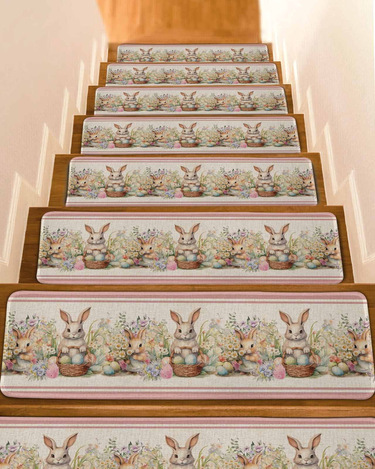 Easter Bunny Pink, Stair Treads for Wooden Steps Indoor Runner Rug ...