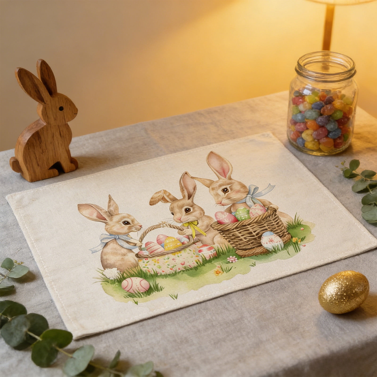 Easter Bunny Placemat Wipeable Rabbit Table Mat Non Slip Place Mat ...