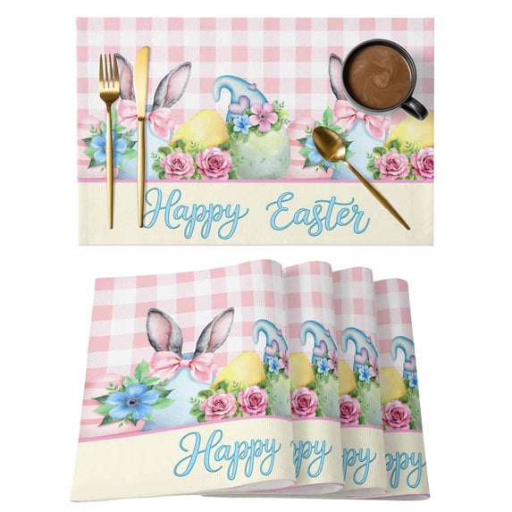 Easter Bunny Placemats Set of 1, Colorful Eggs Pink Rose Flower Bow ...
