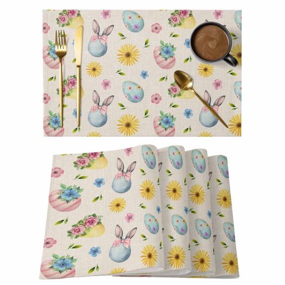 Easter Bunny Placemats Set of 2, Easter Eggs Yellow Daisy Pink Flower ...