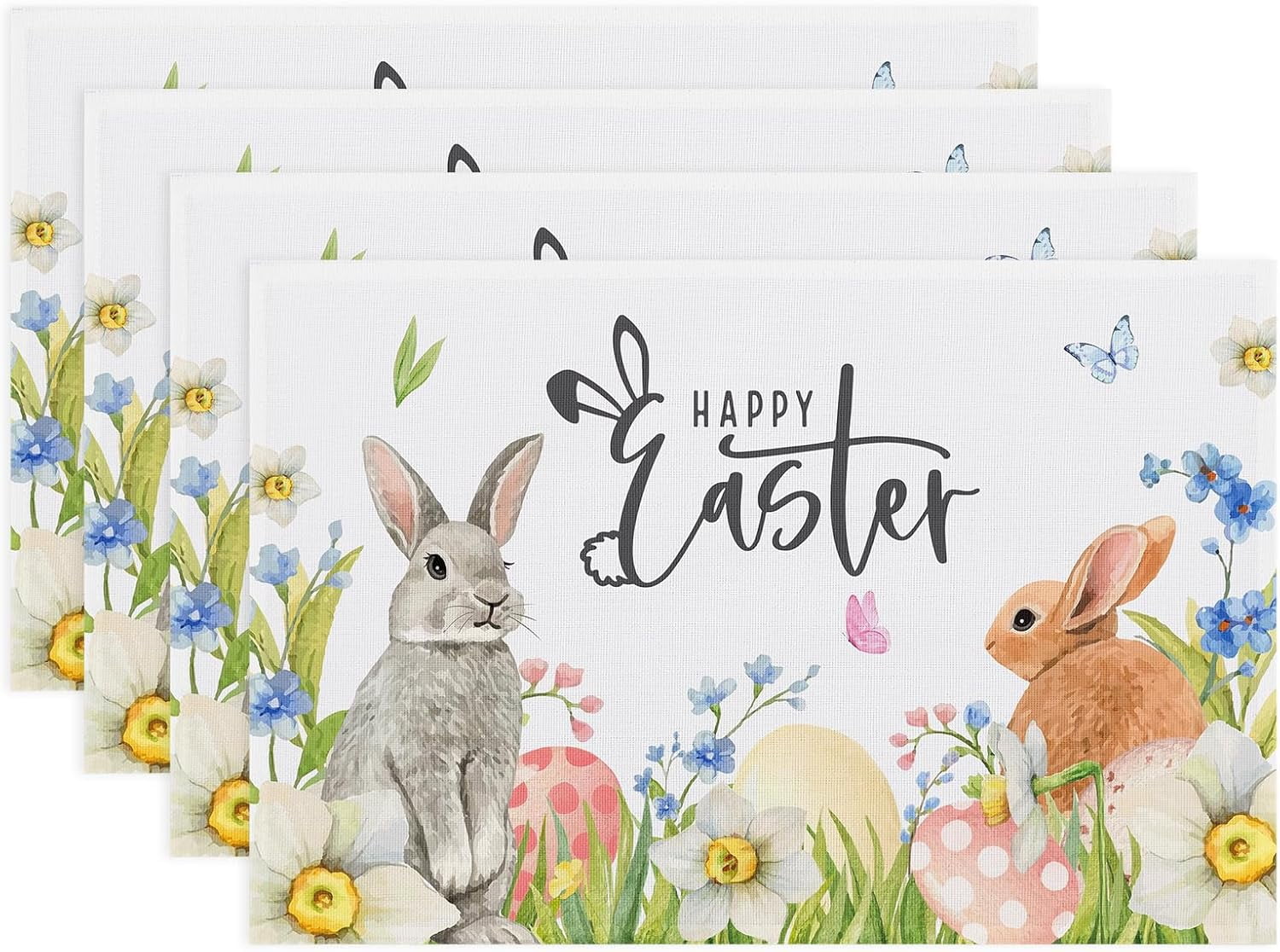 Easter Bunny Placemats Set of 6-12x18 Inch - Spring Rabbit Egg Flowers ...