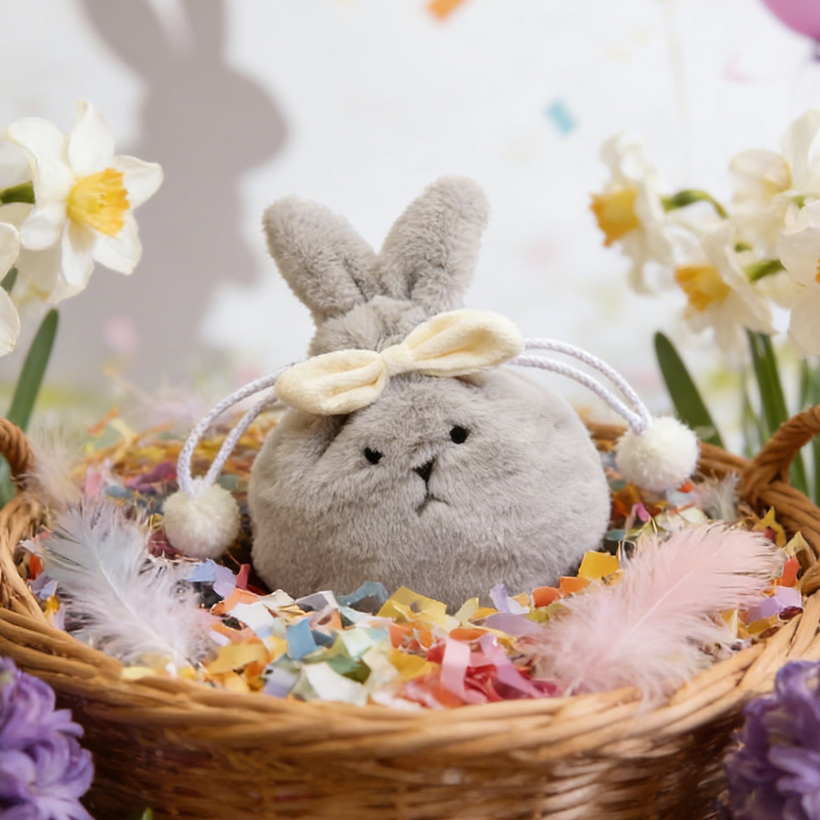 Easter Bunny Plush Drawstring Storage Pouch Bag for Easter Decorations ...