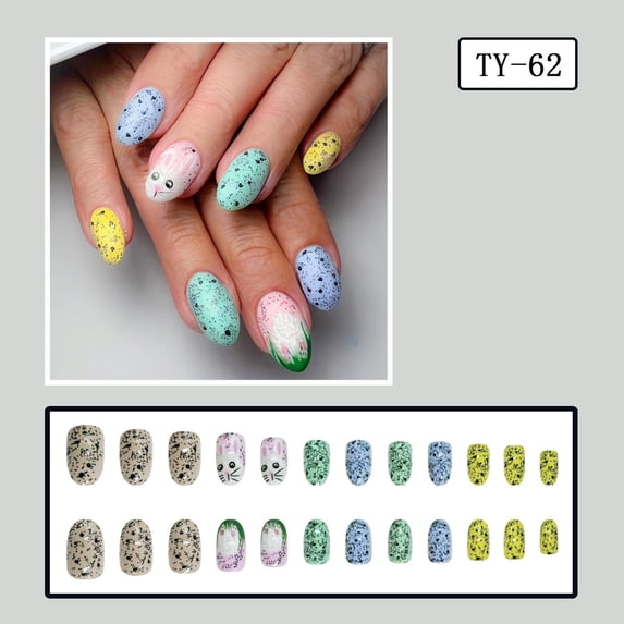Easter Bunny Press On Nails - Shape Cute Bunny And Floral Designs Fake ...