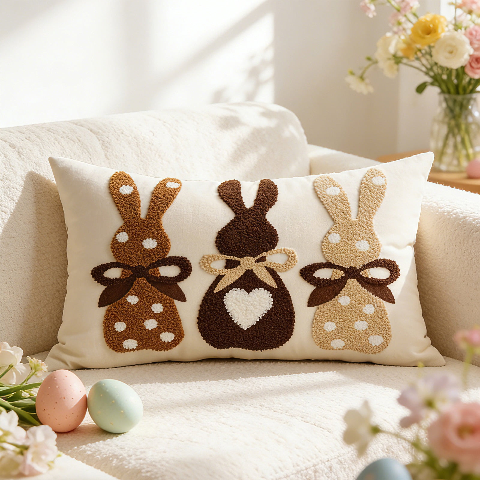 Easter Bunny Print 17.7x17.7 Polyester Pillowcase, Machine Washable No ...