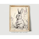 Easter Bunny Print Cute Easter Bunny Print Antique Spring Flower Easter ...