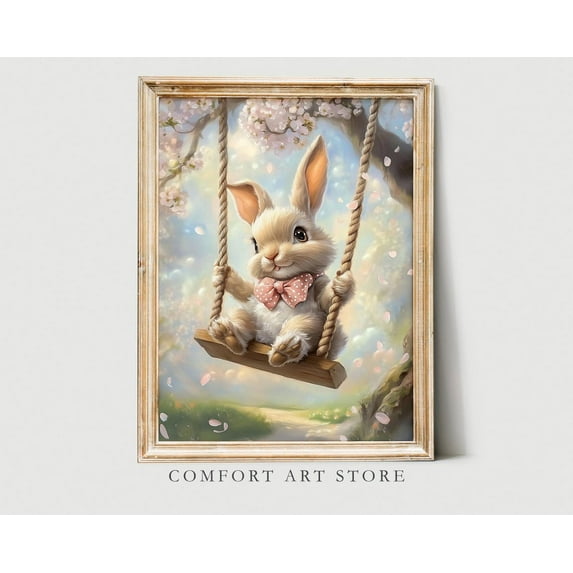 Easter Bunny Print Cute Easter Rabbit Neutral Spring Cherry Blossom ...