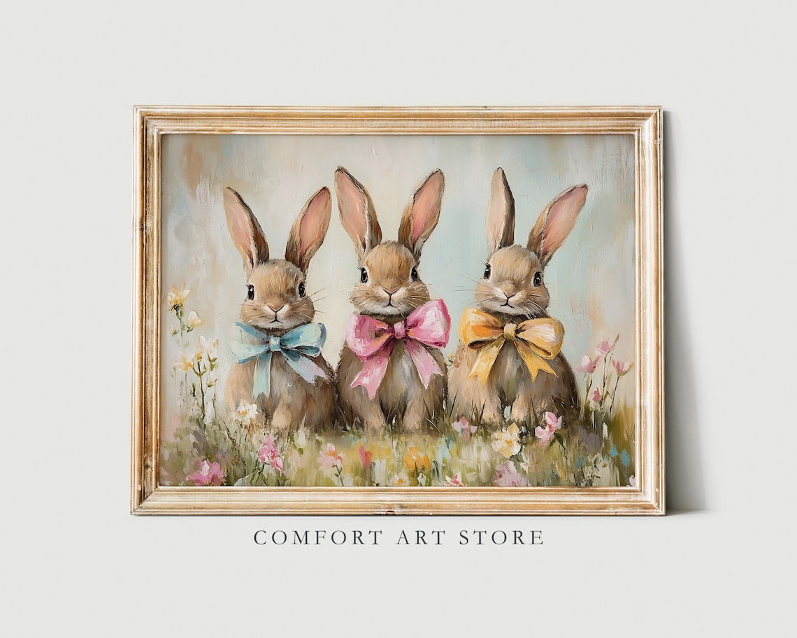 Easter Bunny Print Cute Easter Rabbit Neutral Spring Decor Easter ...