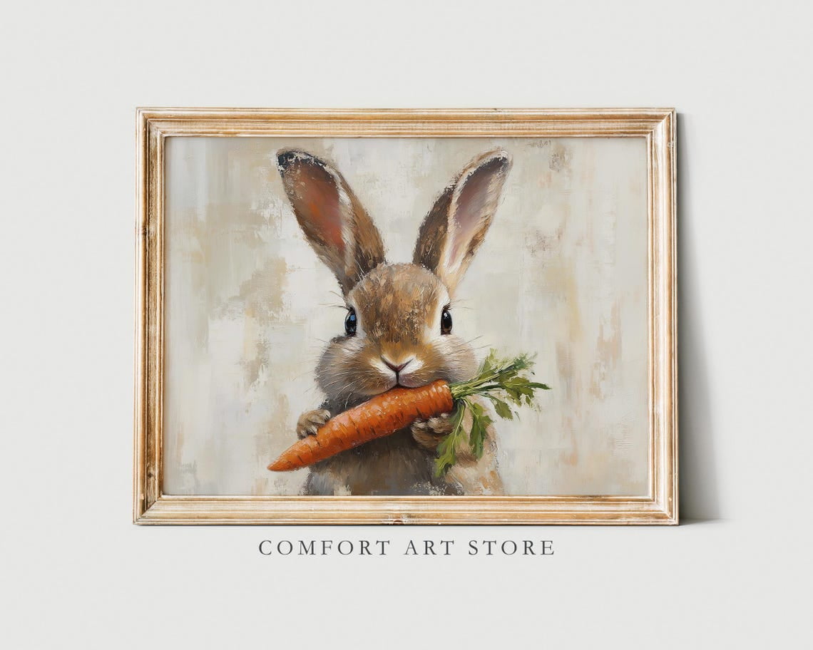 Easter Bunny Print Cute Easter Rabbit Neutral Spring Flower Easter ...