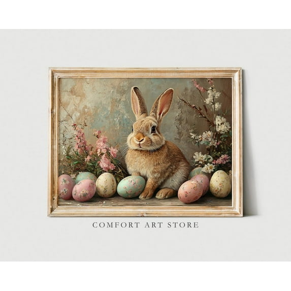 Easter Bunny Print Cute Easter Rabbit Neutral Spring Flower Easter ...