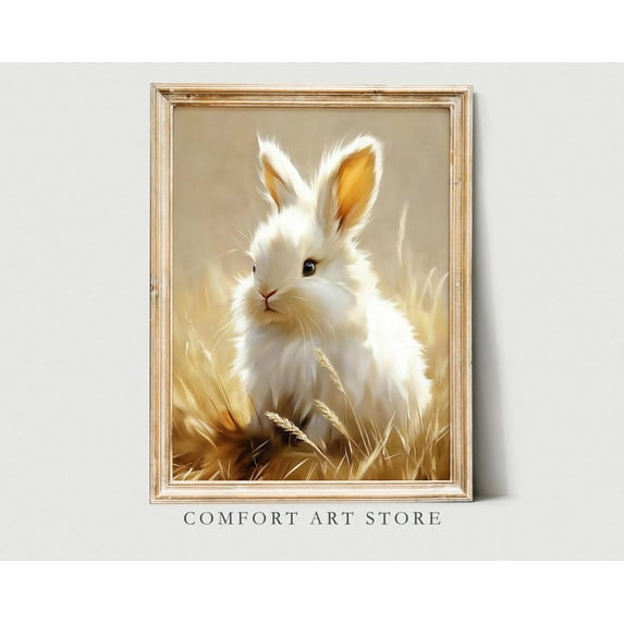 Easter Bunny Print Cute Easter Rabbit Neutral Spring Rustic Scene Bunny ...