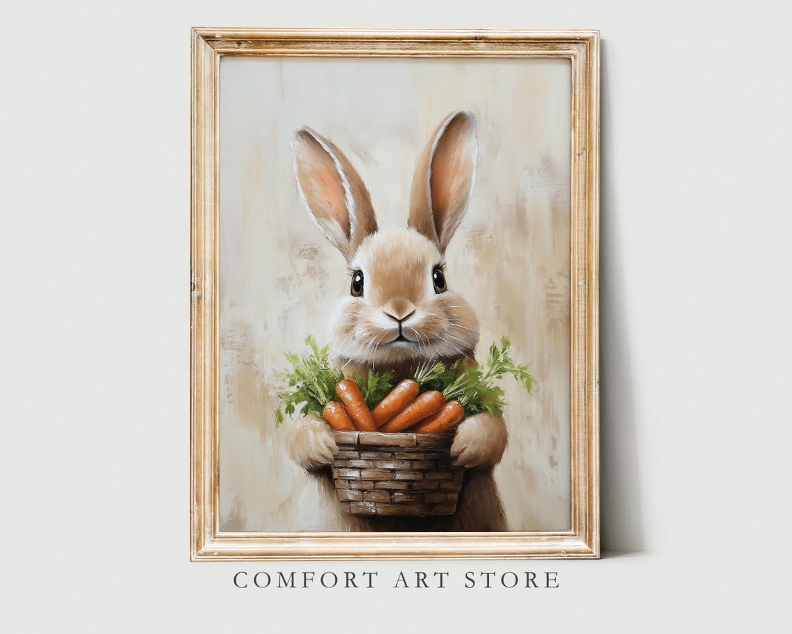 Easter Bunny Print Cute Easter Rabbit Neutral Spring Scene Easter Bunny ...
