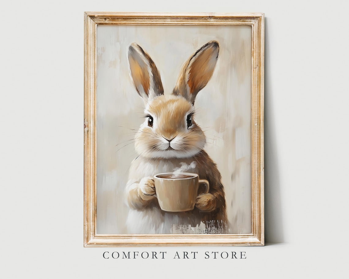 Easter Bunny Print Cute Easter Rabbit Spring Scene Easter Bunny & Cup ...