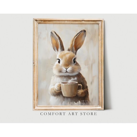 Easter Bunny Print Cute Easter Rabbit Spring Scene Easter Bunny & Cup ...