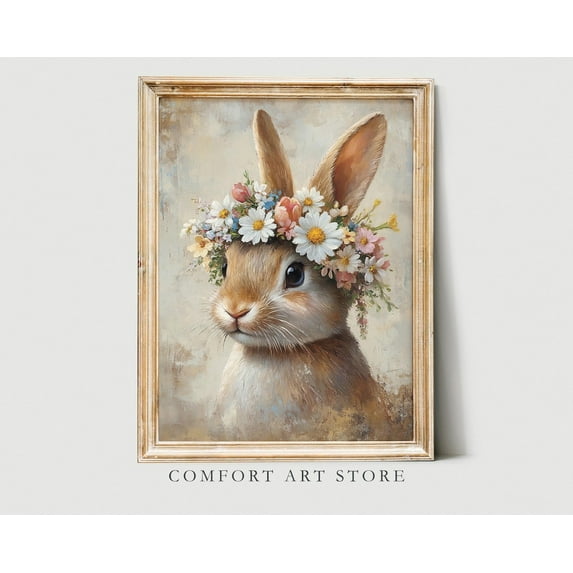 Easter Bunny Print Cute Easter Rabbit Spring Scene Easter Bunny Floral ...