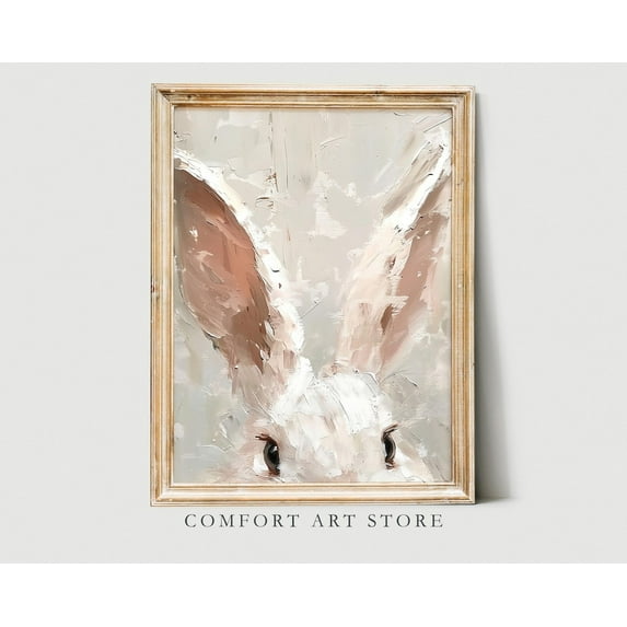 Easter Bunny Print Easter Rabbit Ears Neutral Spring Impasto Painting ...