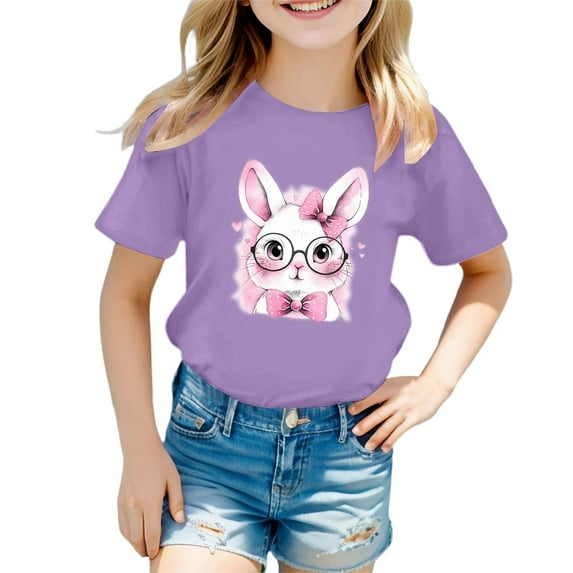 Easter Bunny Print Girls Casual Short Sleeve Round Neck Tee Top for ...