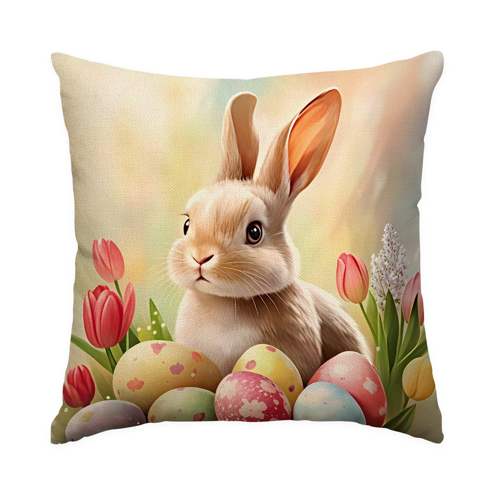 Easter Bunny Print Pillowcase, Decorative Polyester Throw Pillow Cover ...
