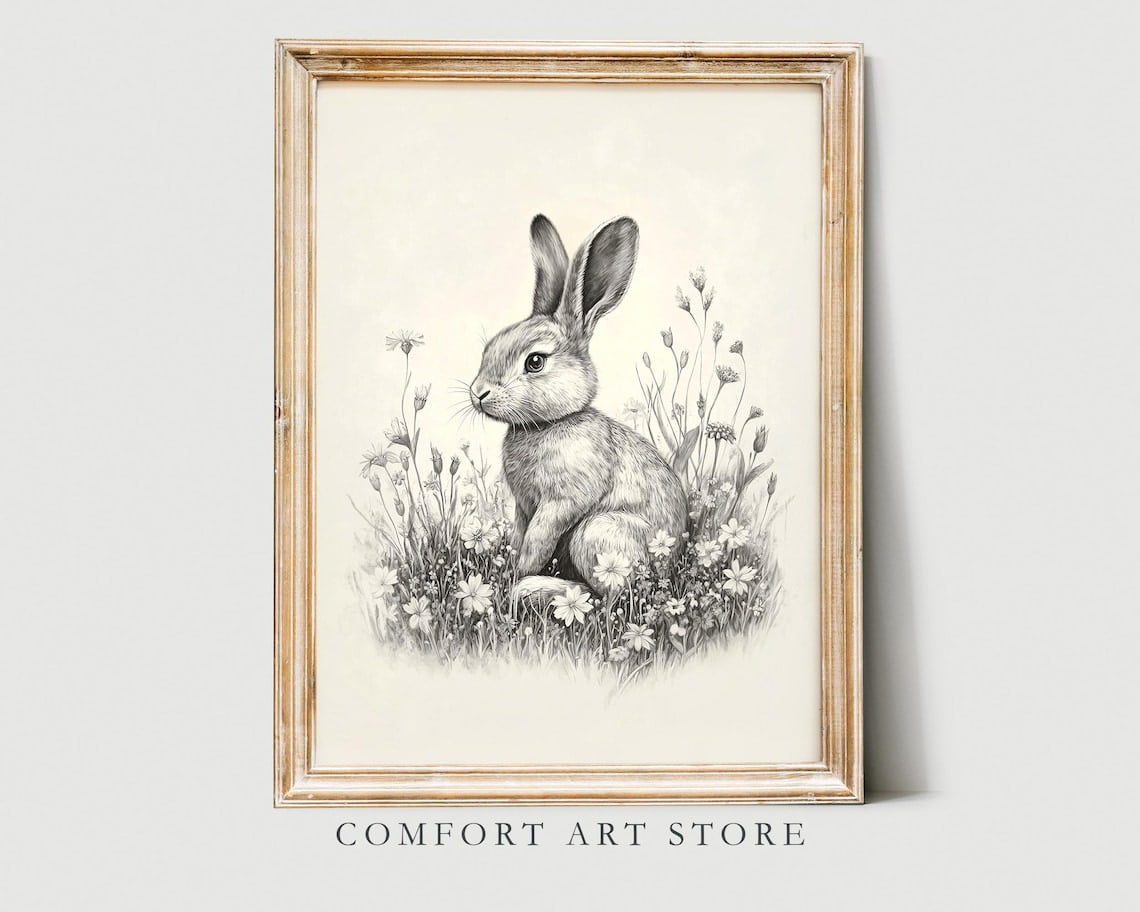 Easter Bunny Print Vintage Easter Bunny Sketch Easter Rabbit Drawing ...