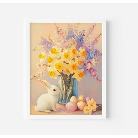 Easter Bunny Print: Yellow Flowers, Spring Nursery Decor #443, Unframed ...