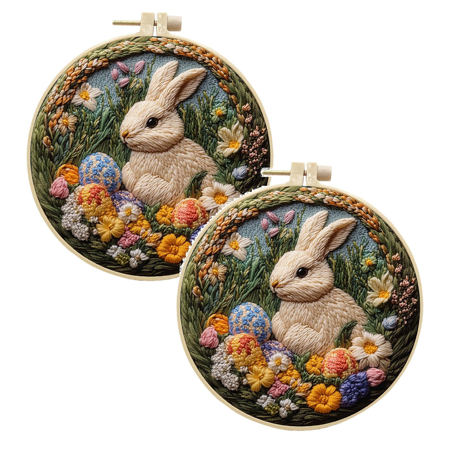 Easter Bunny Punch Needle Kit for Beginners Cute Bunny Egg Flower DIY ...