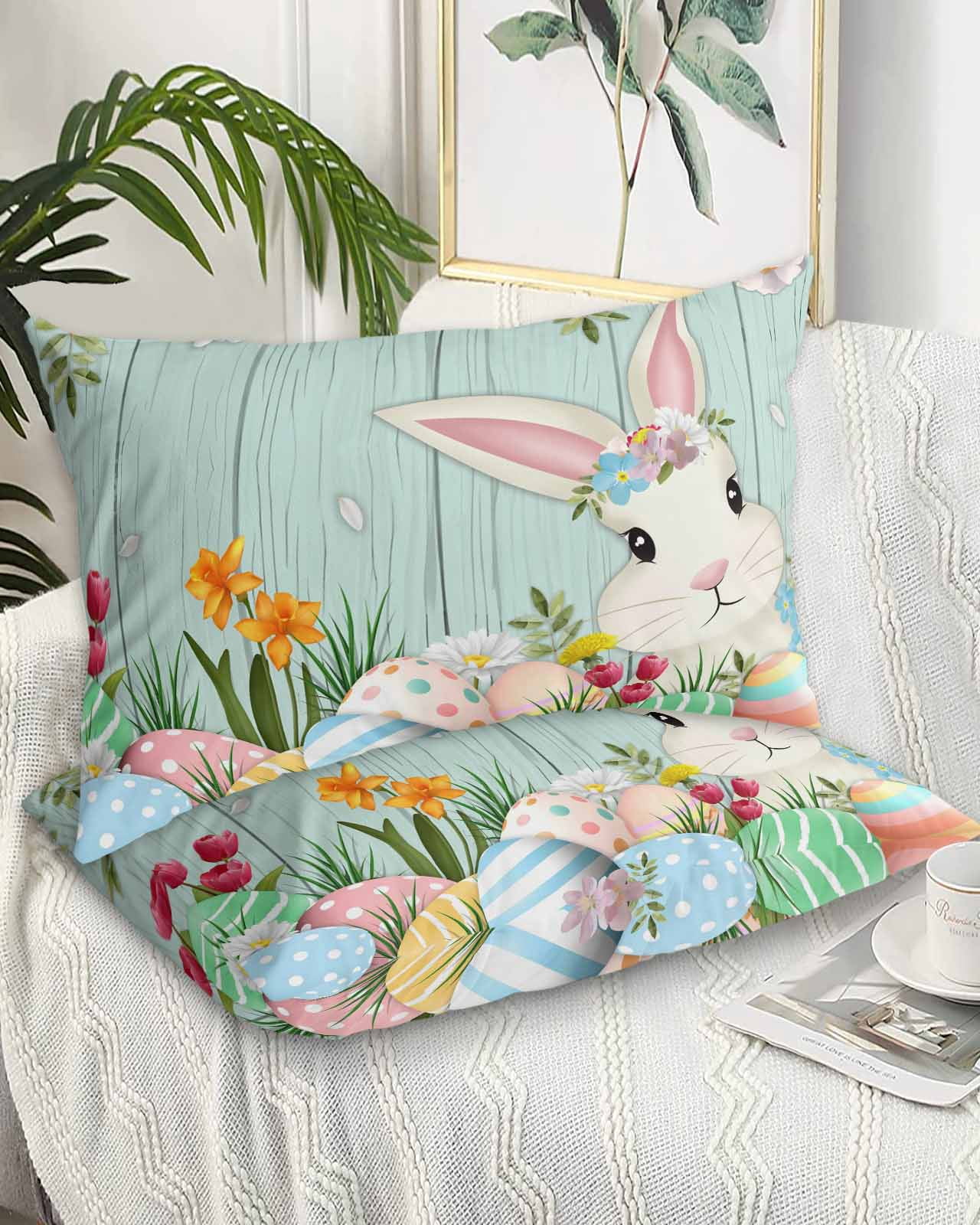 Easter Bunny Queen Pillow Cases Set of 2 - Microfiber Bed Throw Pillow ...