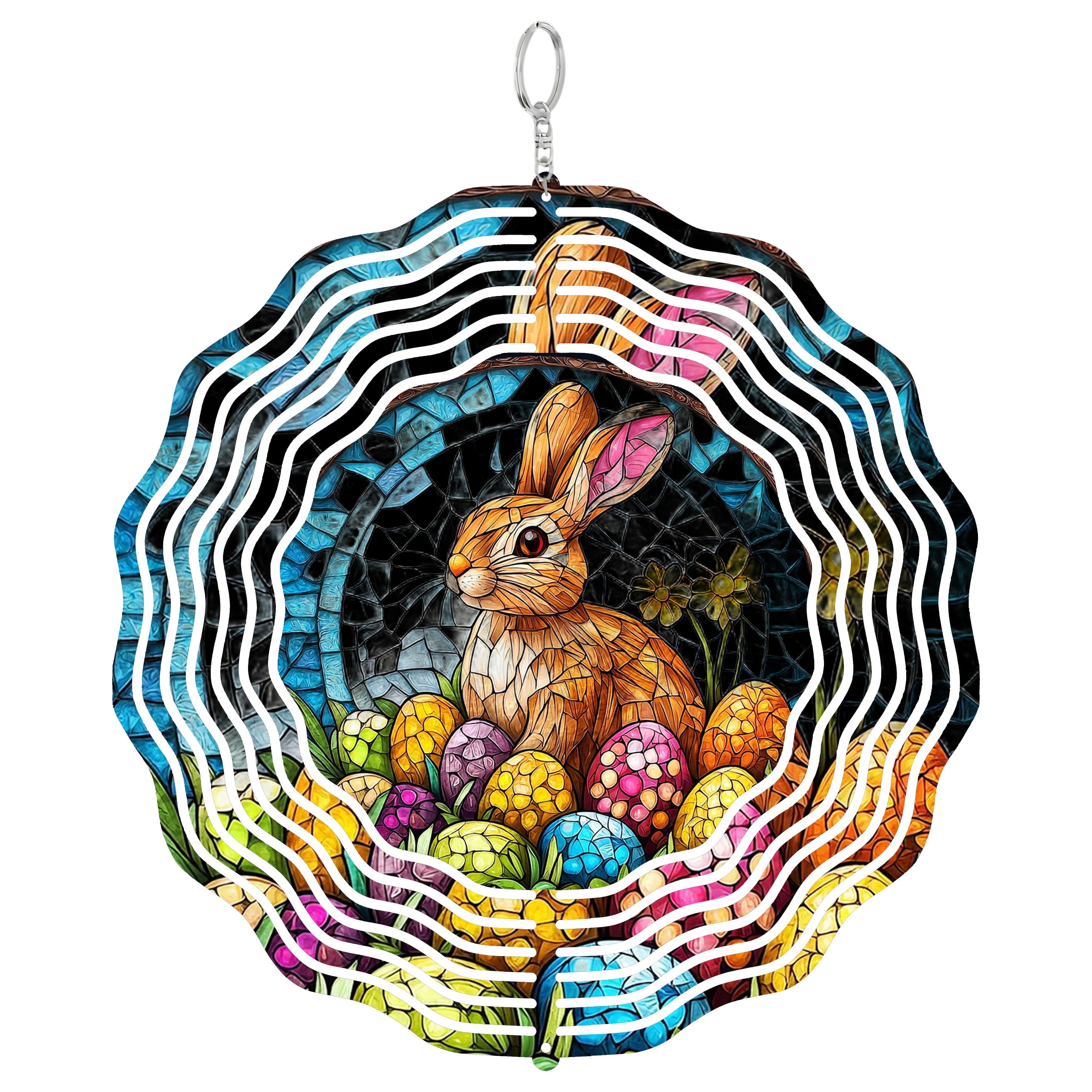 Easter Bunny Rabbit 3D Wind Spinner Kinetic Stainless Steel Garden Yard ...