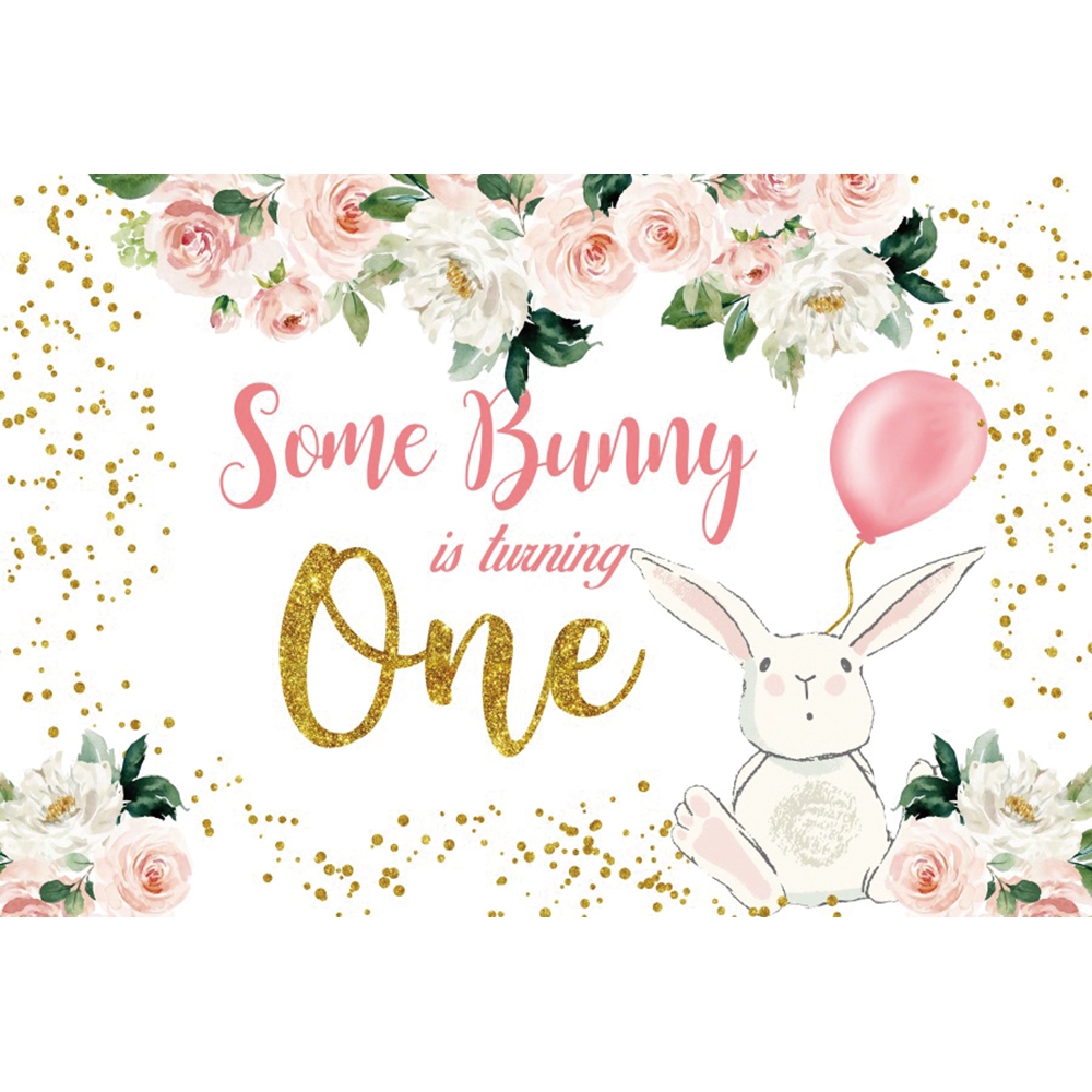 Easter Bunny Rabbit Backdrops Pink Flowers Some Bunny is Turning One ...