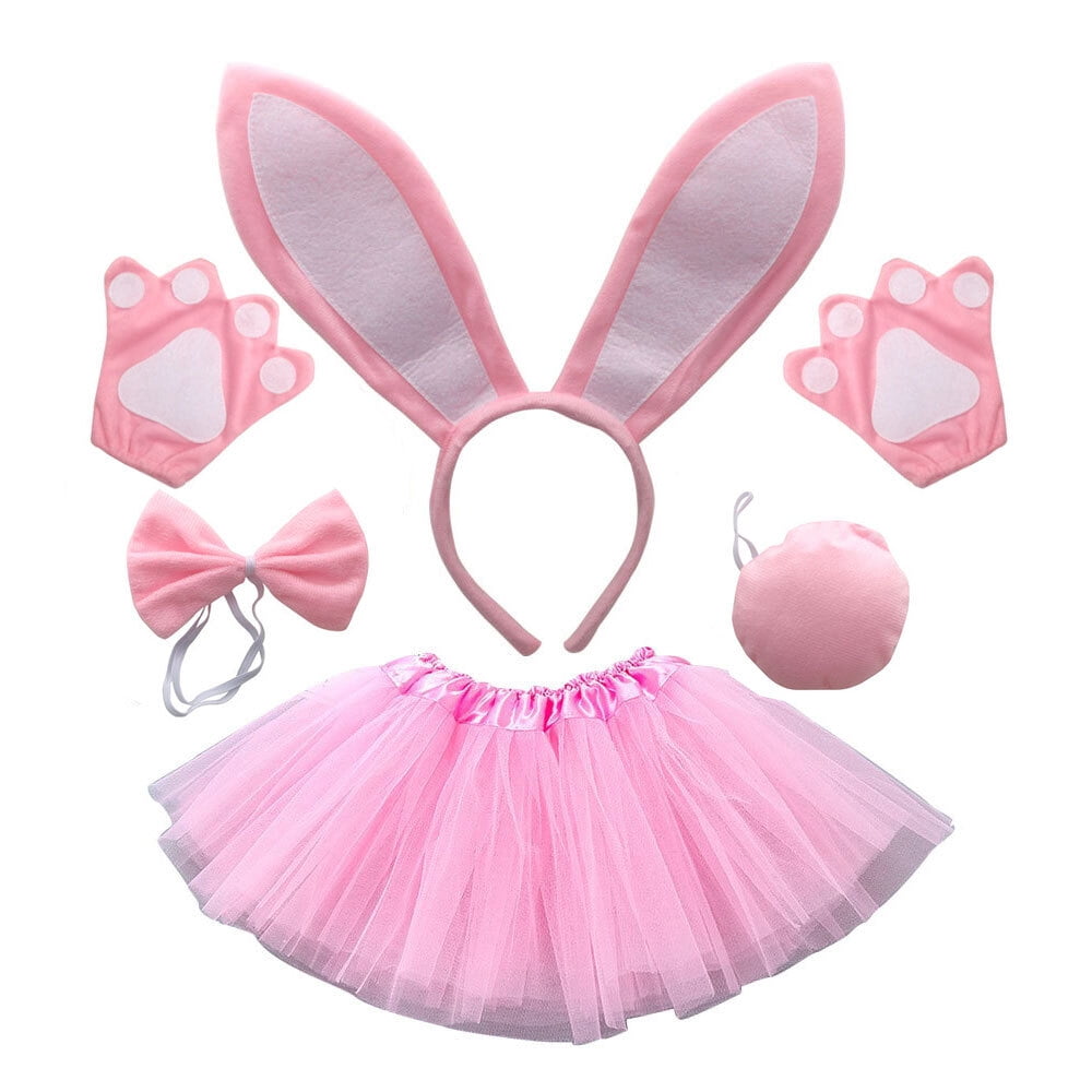 Easter Bunny Rabbit Costume Set, Ears Headband Bow Ties Tail Skirt Paws ...
