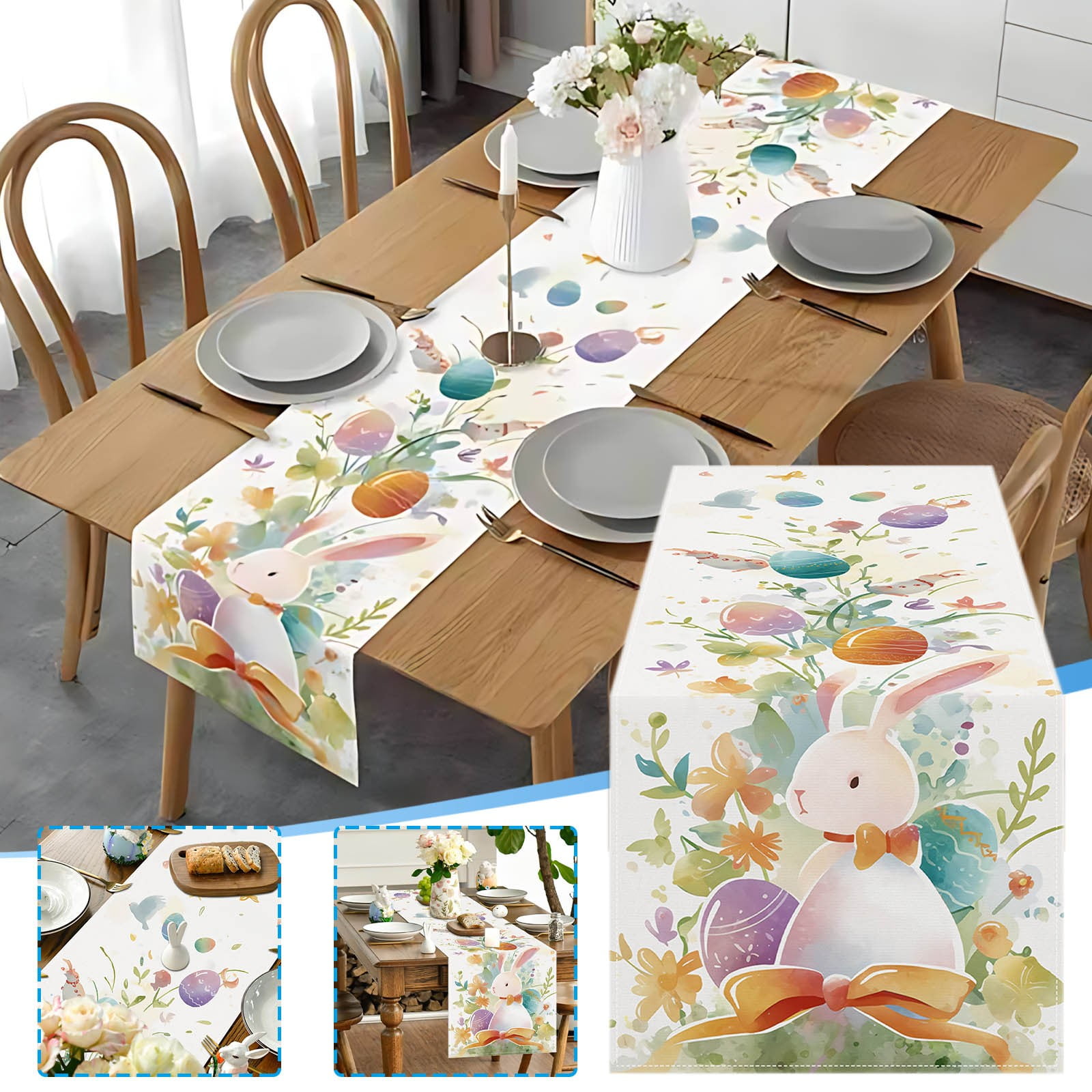 Easter Bunny Rabbit Egg Flower Easter Table Runner, Seasonal Spring ...