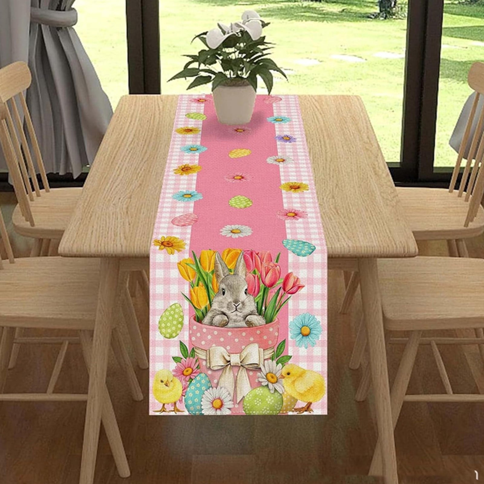 Easter Bunny Rabbit Egg Flower Easter Table Runner, Seasonal Spring ...