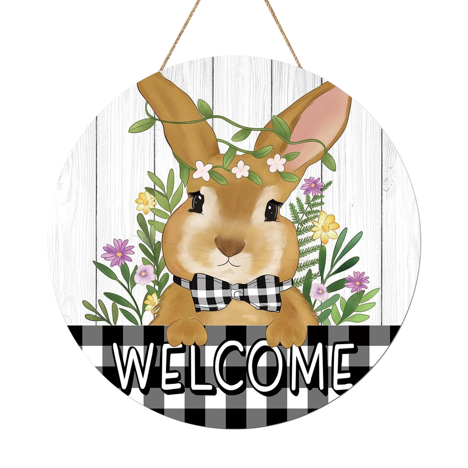 Easter Bunny Rabbit Sign for Front Door Decor, Spring Rustic Farmhouse ...