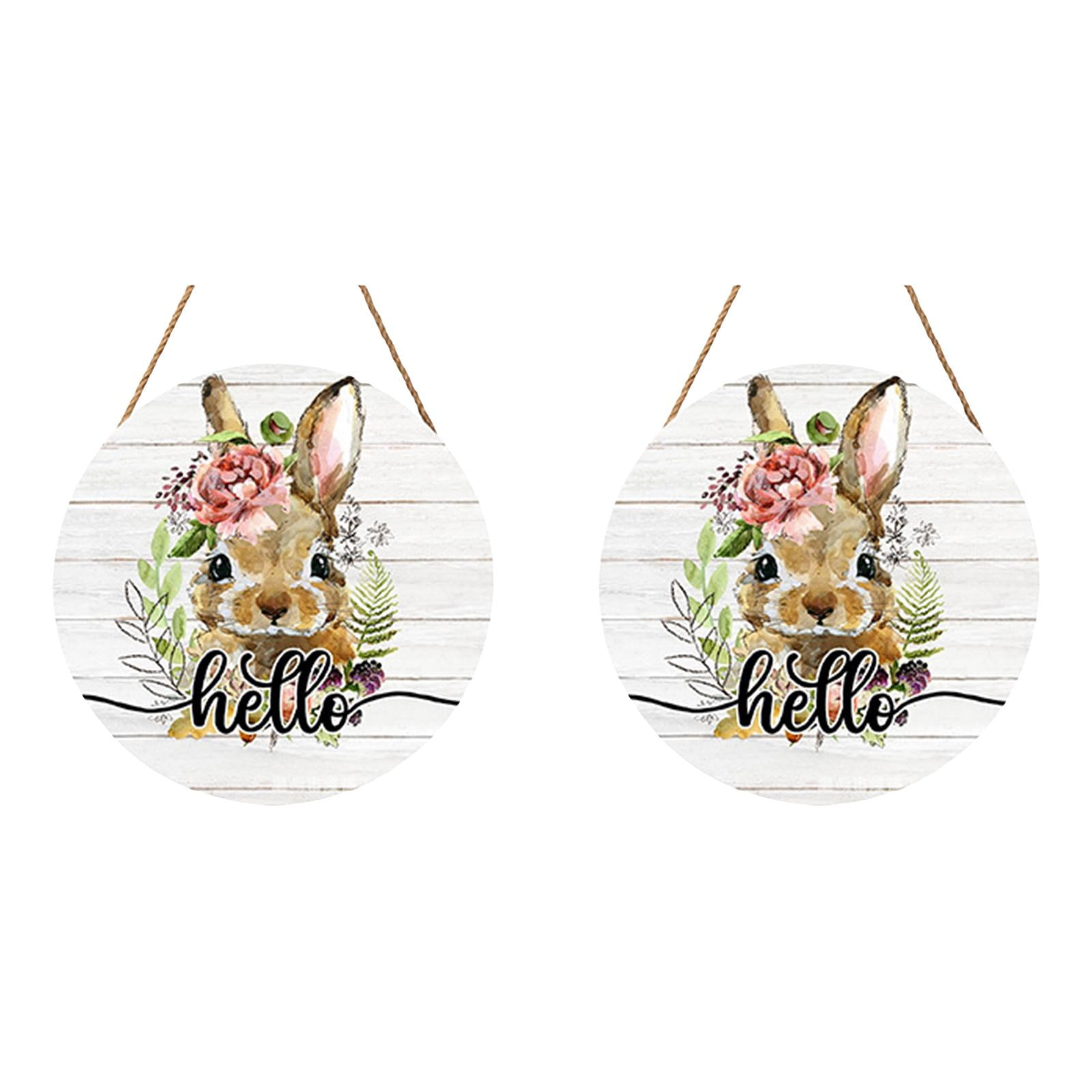 Easter Bunny Rabbit Sign for Front Door Decor Easter Wooden Hanging ...