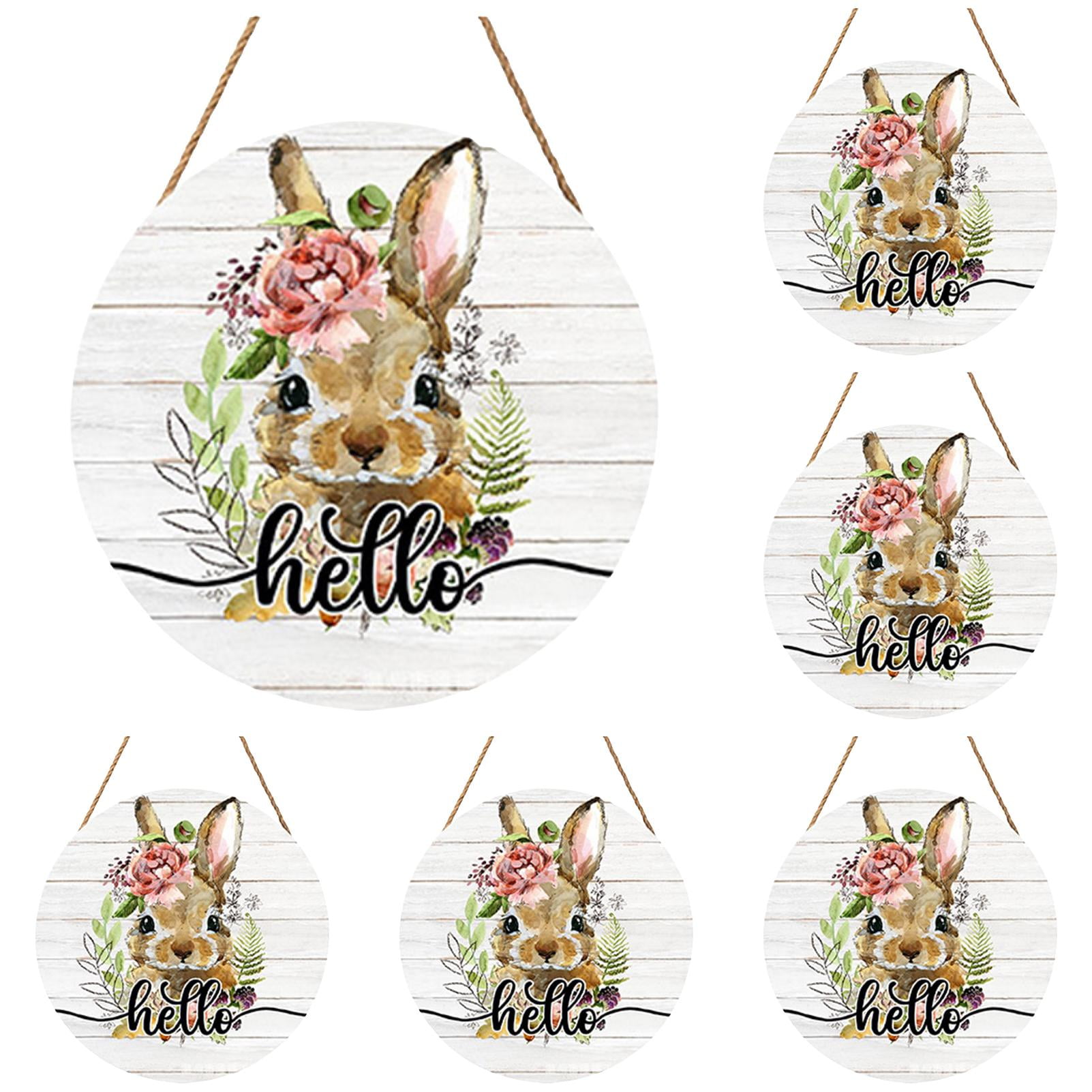 Easter Bunny Rabbit Sign for Front Door Decor Easter Wooden Hanging ...