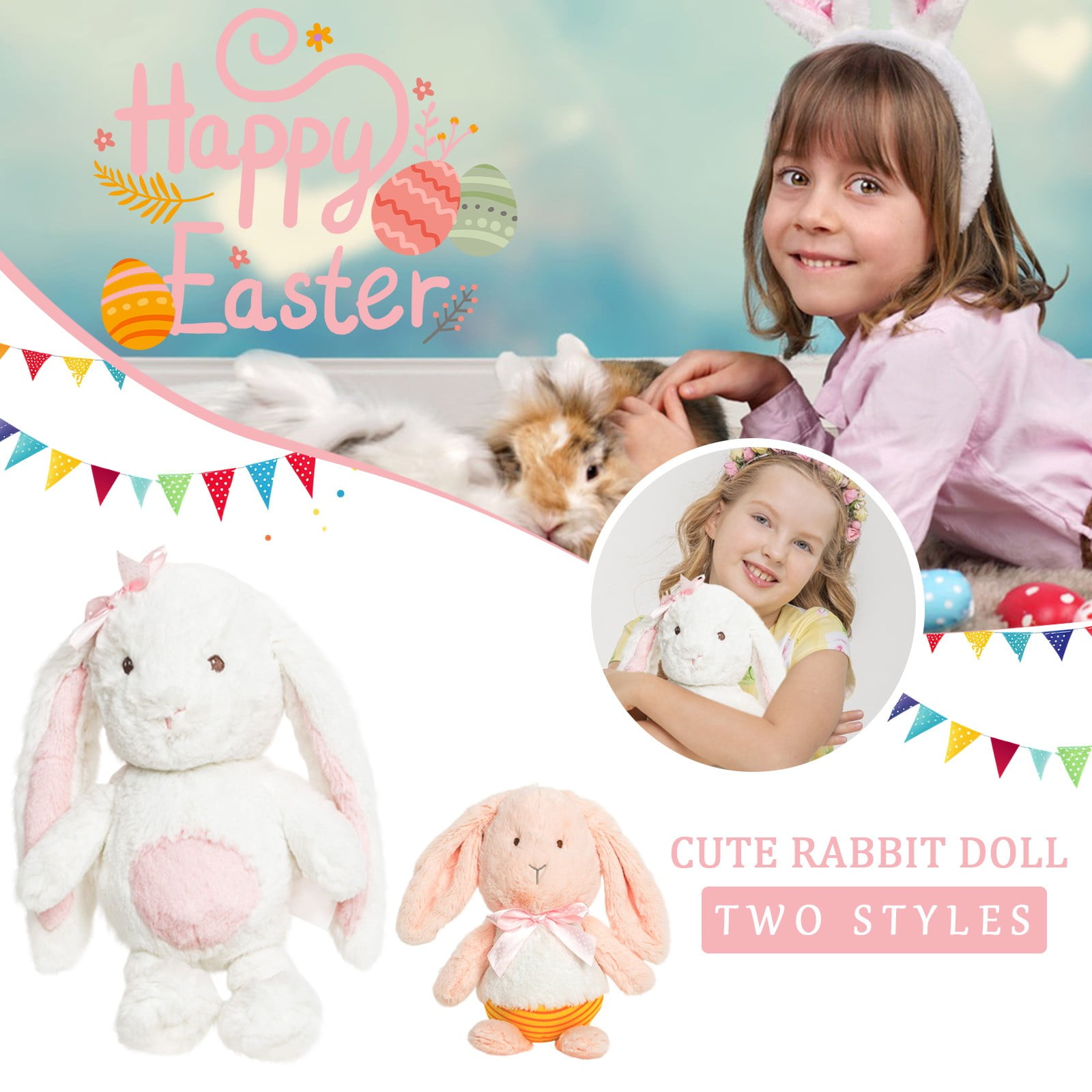 Easter Bunny Rabbit Stuffed Animal, 11.81" Bunny Plush with Floppy Ears ...