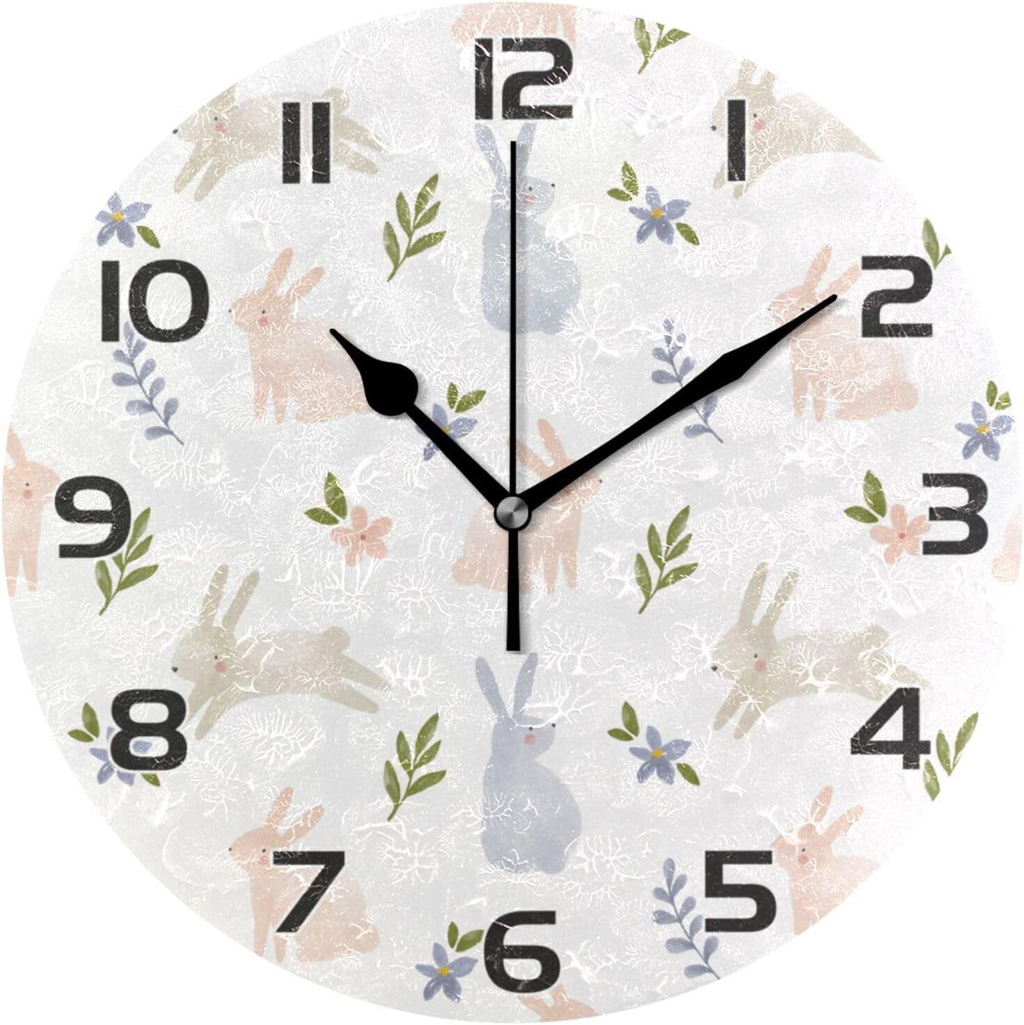 Easter Bunny Rabbit Wall Clock Round Vintage Silent Non Ticking Battery ...