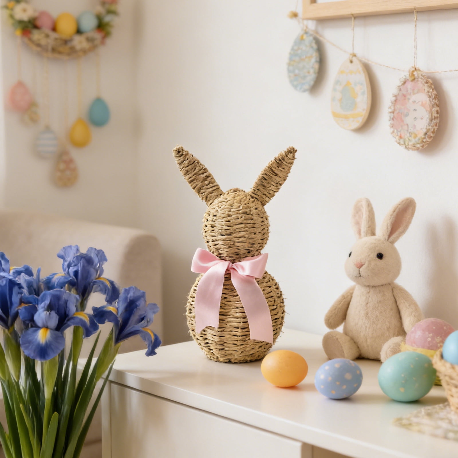 Easter Bunny Rattan Woven Decoration - Handwoven Rattan Weaved Craft ...