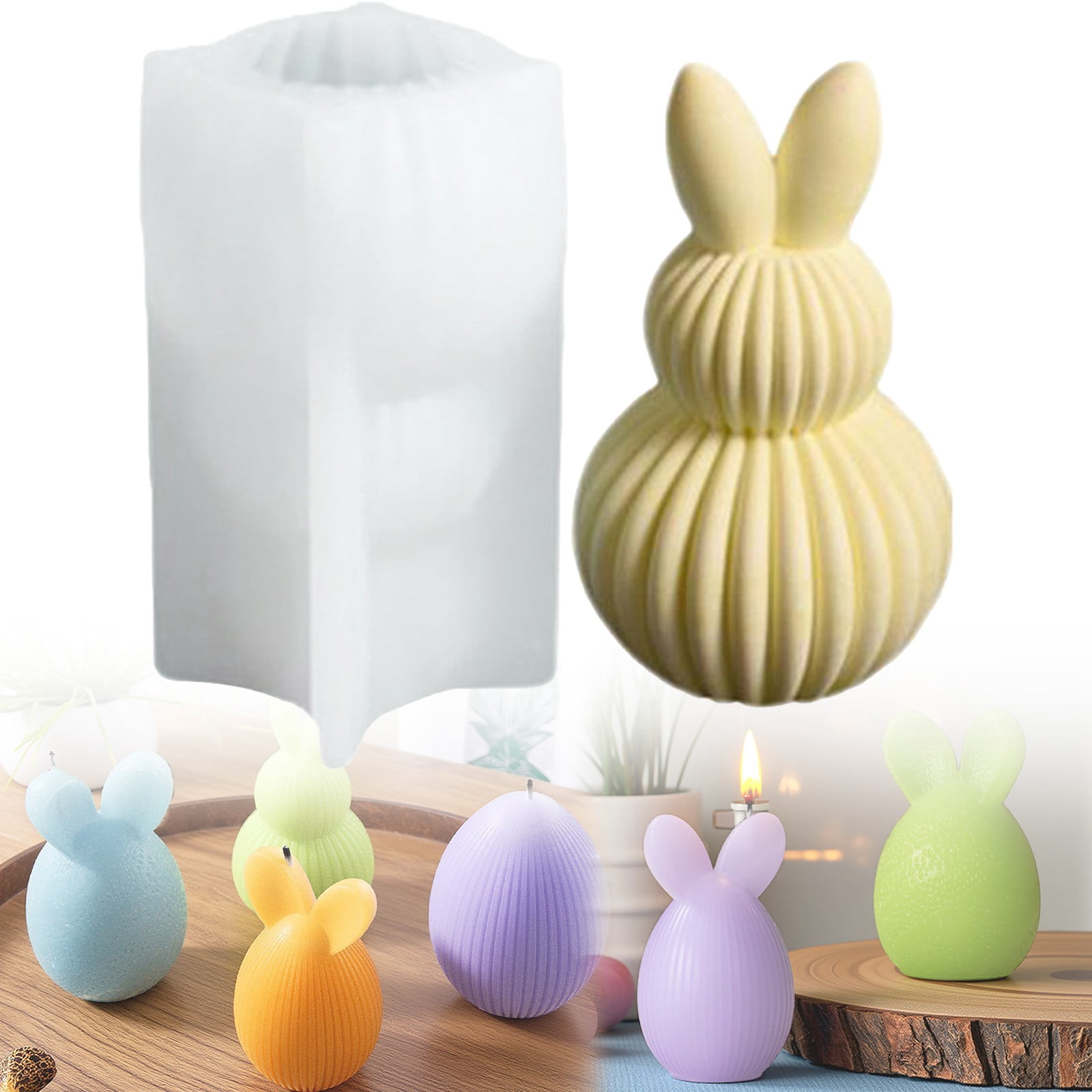 Easter Bunny Resin Molds Striped Rabbit Candle Silicone Molds for Epoxy ...