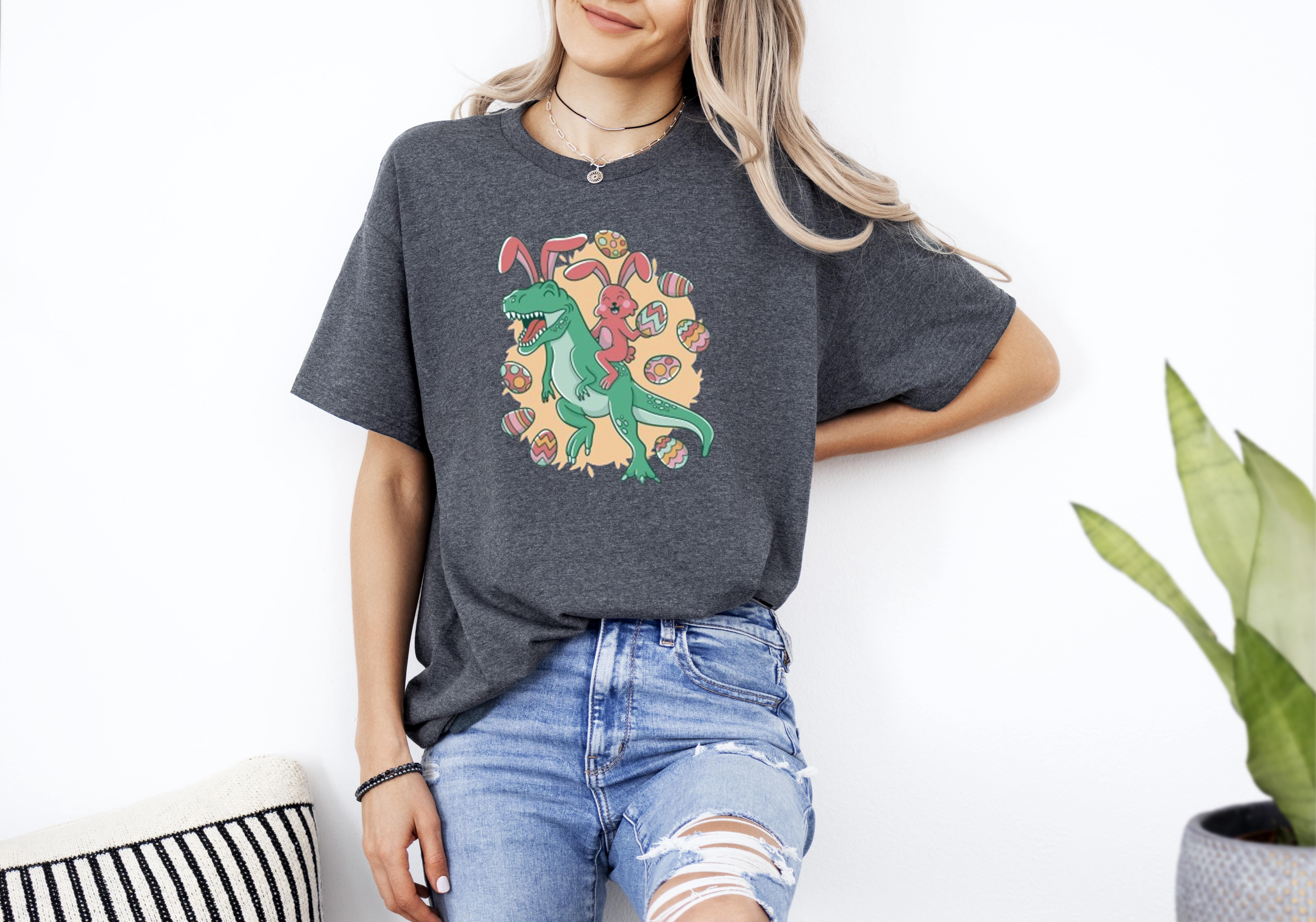 Easter Bunny Riding a T-Rex T-Shirt – Playful Design Combining Holiday ...
