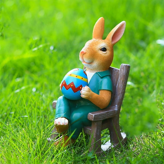 Easter Bunny Rocking Chair Ornament, Realistic Garden Decor Figurine ...