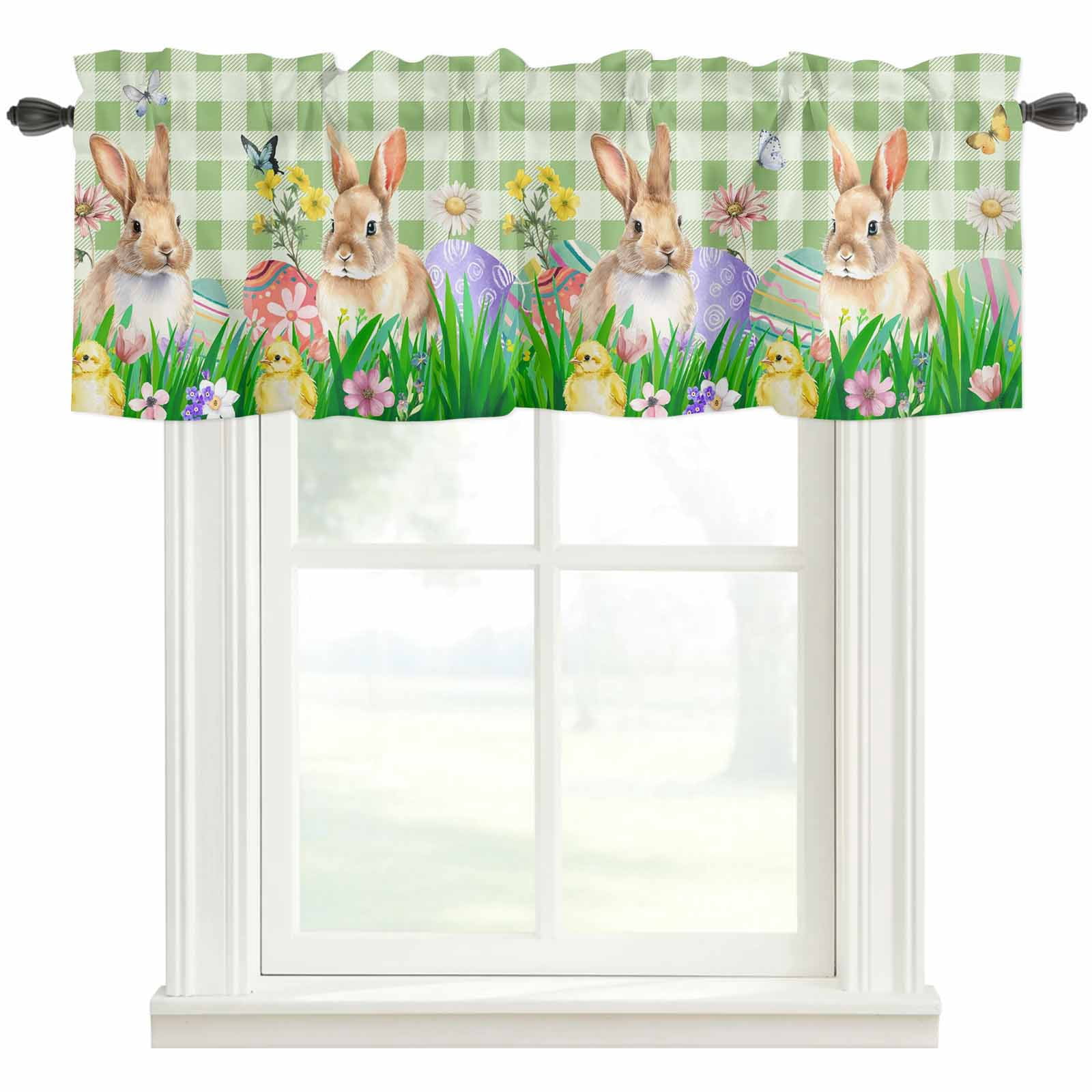 Easter Bunny Rod Pocket Curtain Valance, Spring Easter Eggs Chicken ...