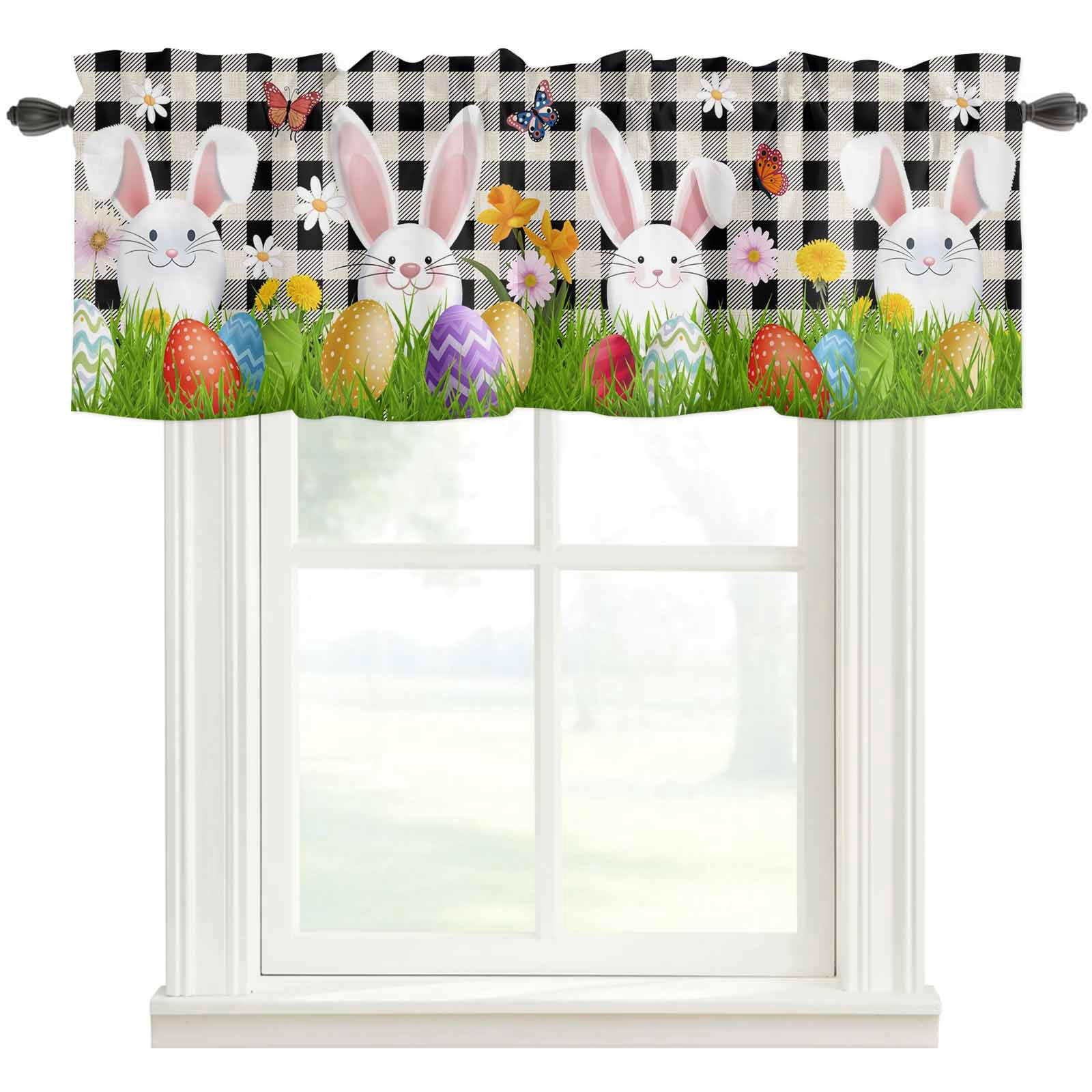 Easter Bunny Rod Pocket Curtain Valance, Spring Easter Eggs Floral ...