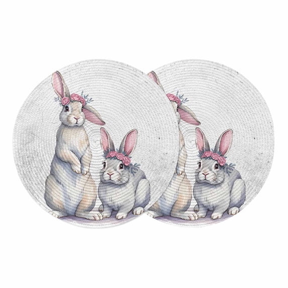 Easter Bunny Round 15 Inch Placemats Set of 2, Cute Rabbits with Rings ...