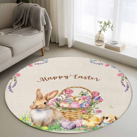 Easter Bunny Round Area Rug 3Ft Washable Small Circle Rugs for Kitchen ...
