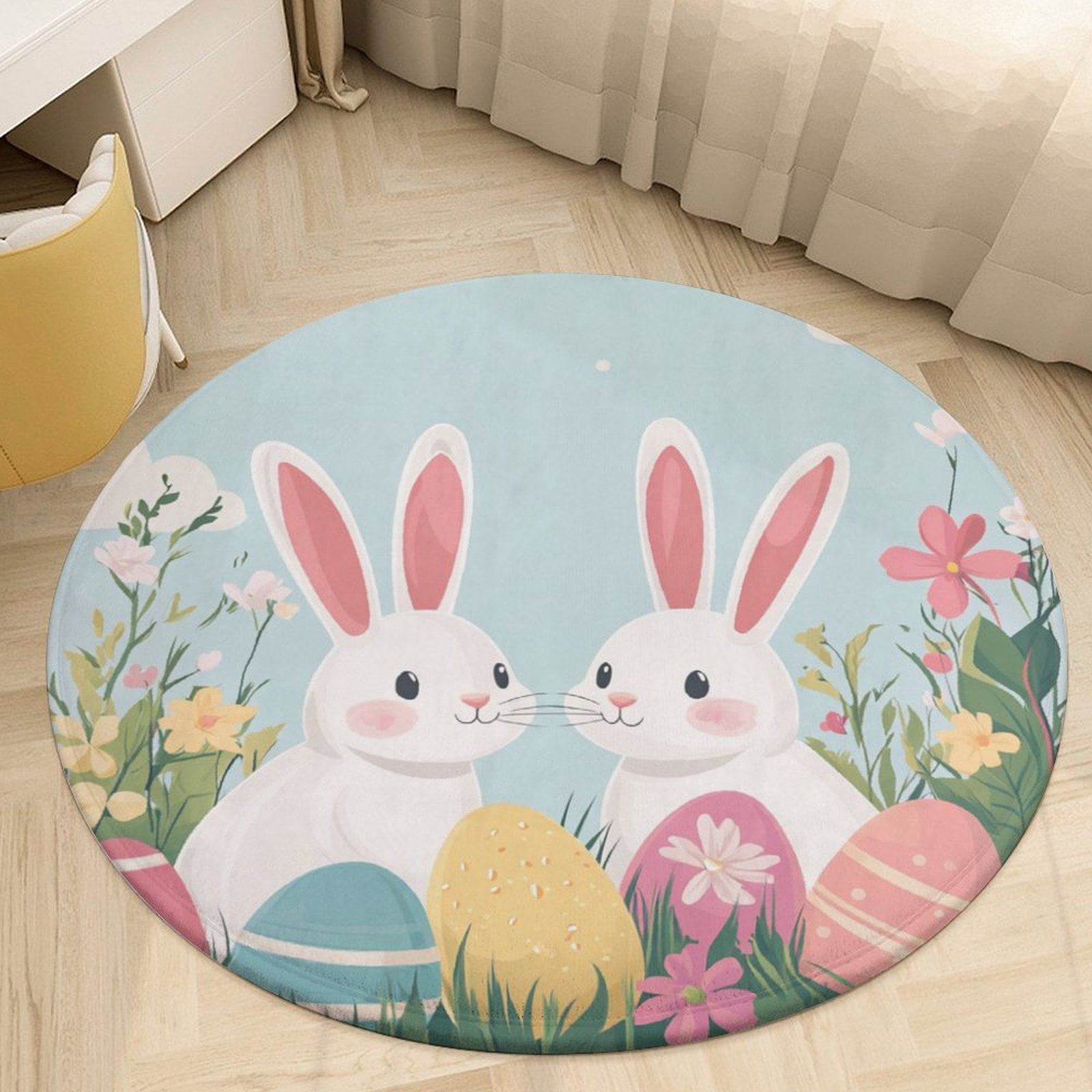Easter Bunny Round Area Rugs for Bedroom Living Room, 5FT Soft Indoor ...